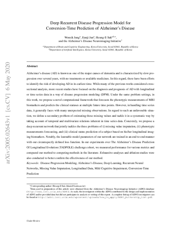 (PDF) Deep Recurrent Disease Progression Model for Conversion-Time Prediction of Alzheimer's Disease