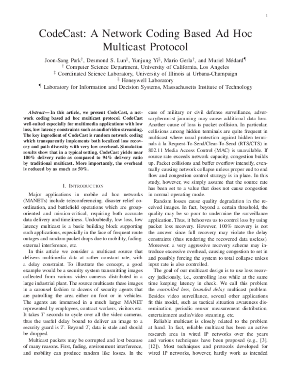 Pdf Codecast A Network Coding Based Ad Hoc Multicast Protocol
