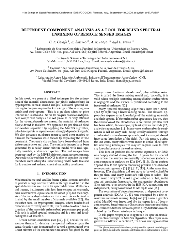 (PDF) Dependent component analysis as a tool for blind spectral unmixing of remote sensed images