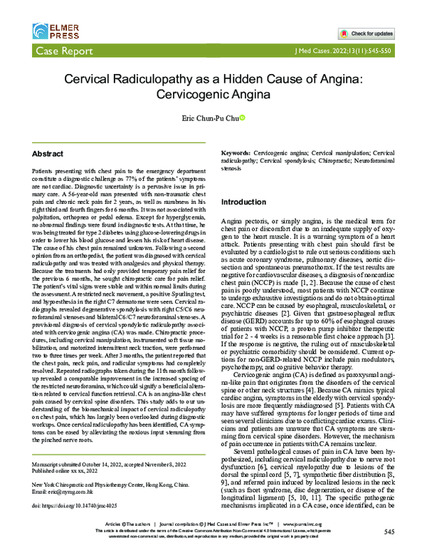(PDF) Cervical Radiculopathy as a Hidden Cause of Angina: Cervicogenic ...