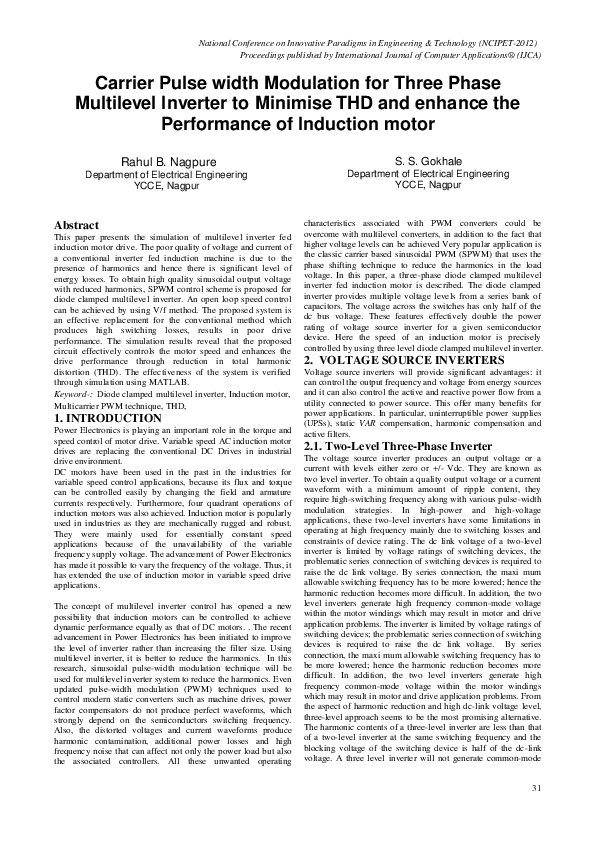 (PDF) Carrier Pulse width Modulation for Three Phase Multilevel Inverter to Minimise THD and ...