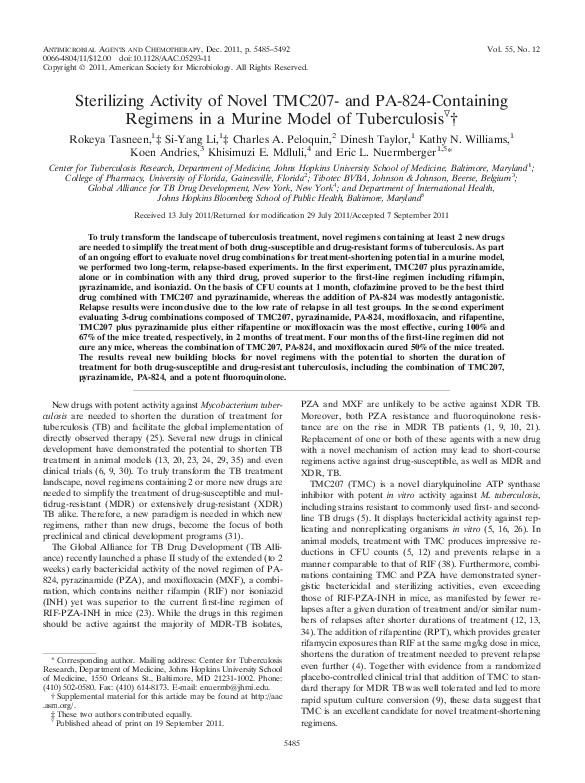 (PDF) Sterilizing Activity of Novel TMC207- and PA-824-Containing ...