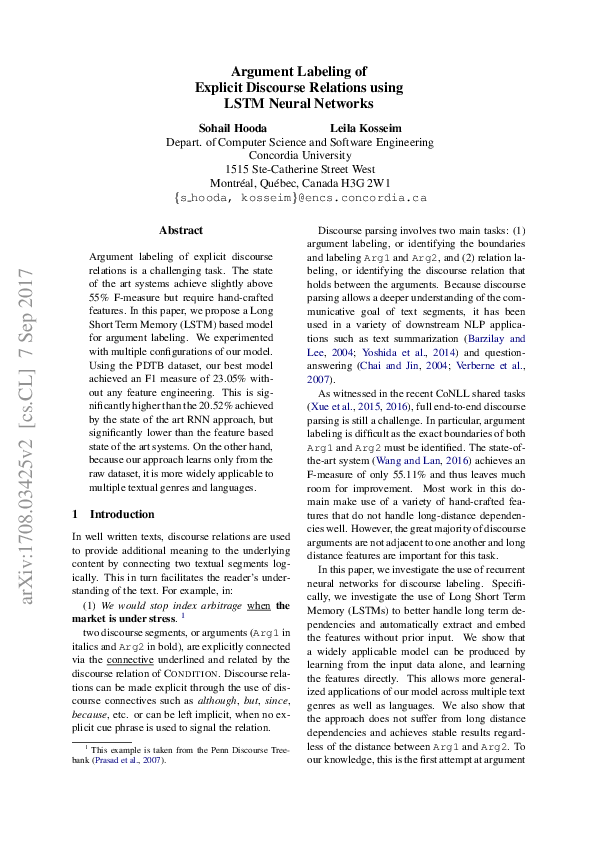 (PDF) Argument Labeling of Explicit Discourse Relations using LSTM ...