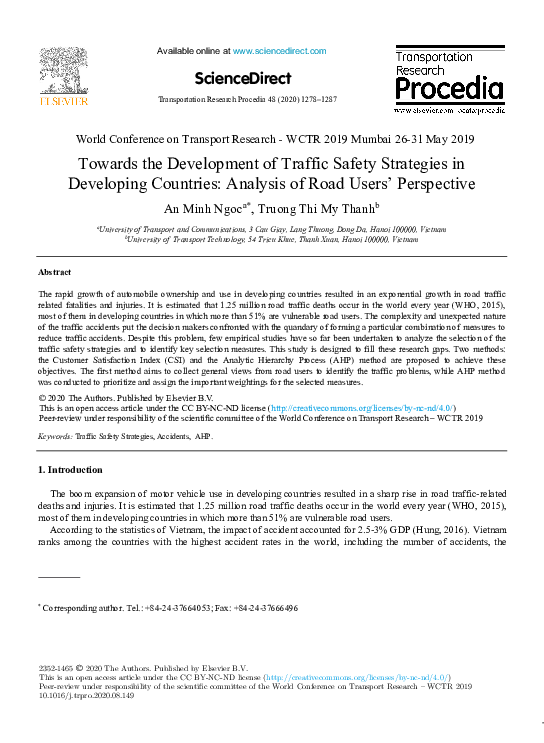 (PDF) Towards the Development of Traffic Safety Strategies in Developing Countries: Analysis of ...