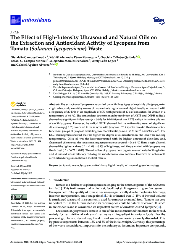 (PDF) The Effect of High-Intensity Ultrasound and Natural Oils on the Extraction and Antioxidant ...