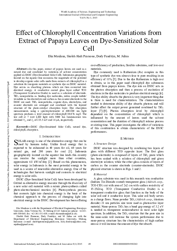 (PDF) Effect Of Chlorophyll Concentration Variations From Extract Of ...
