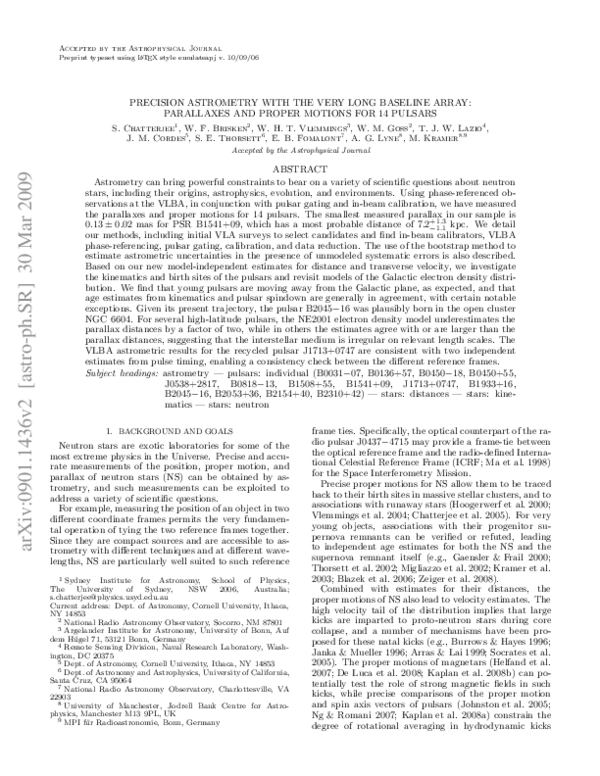 (PDF) Precision Astrometry with the Very Long Baseline Array ...
