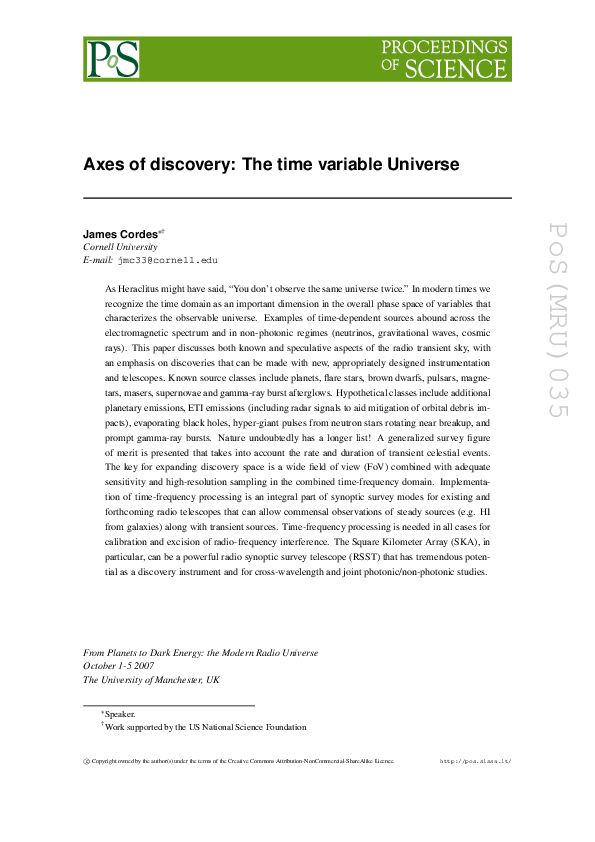 (PDF) Axes of discovery: The time variable Universe