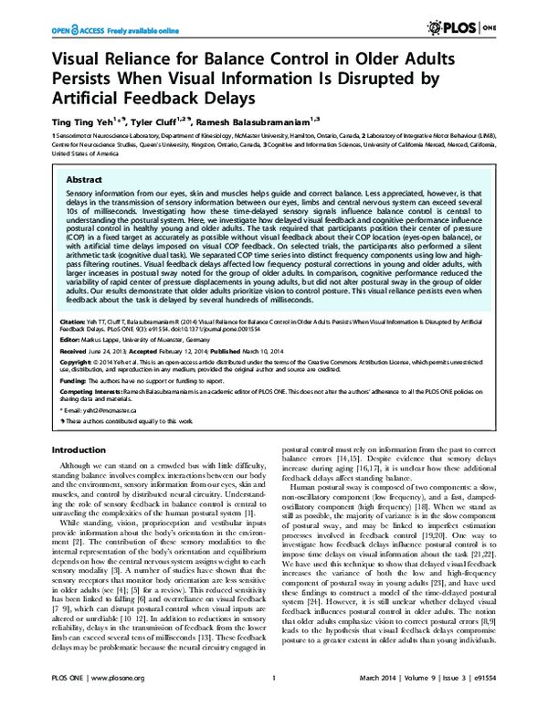 (PDF) Visual Reliance for Balance Control in Older Adults Persists When ...