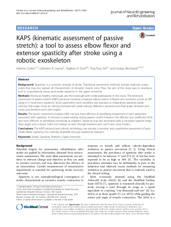 (PDF) KAPS (kinematic assessment of passive stretch): a tool to assess ...