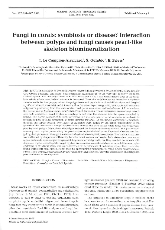 (PDF) Fungi in corals: symbiosis or disease? Interaction between polyps ...