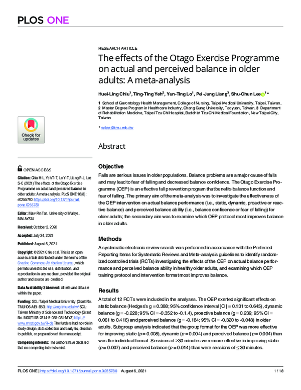 (PDF) The effects of the Otago Exercise Programme on actual and ...
