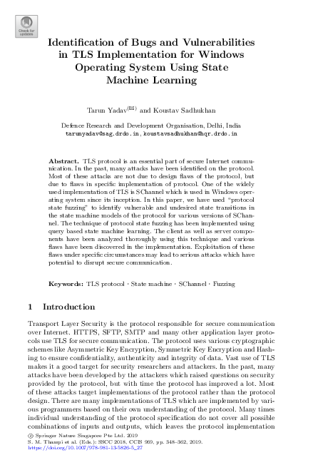 Identification of Bugs and Vulnerabilities in TLS Implementation for Windows Operating System ...