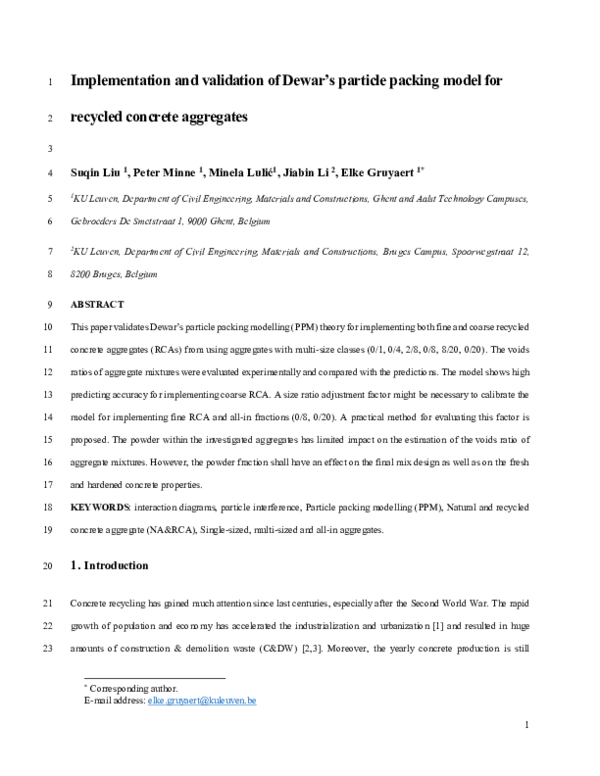 Pdf Implementation And Validation Of Dewars Particle Packing Model