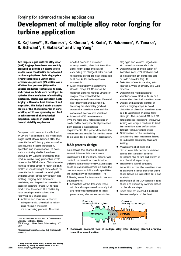 (PDF) Forging for advanced trubine applications: Development of multiple alloy rotor forging for ...