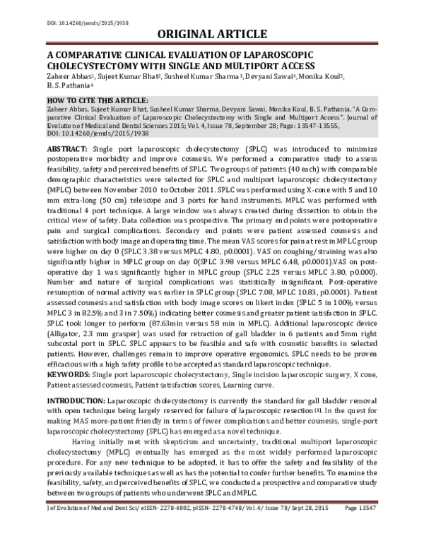 Pdf A Comparative Clinical Evaluation Of Laparoscopic Cholecystectomy 9872
