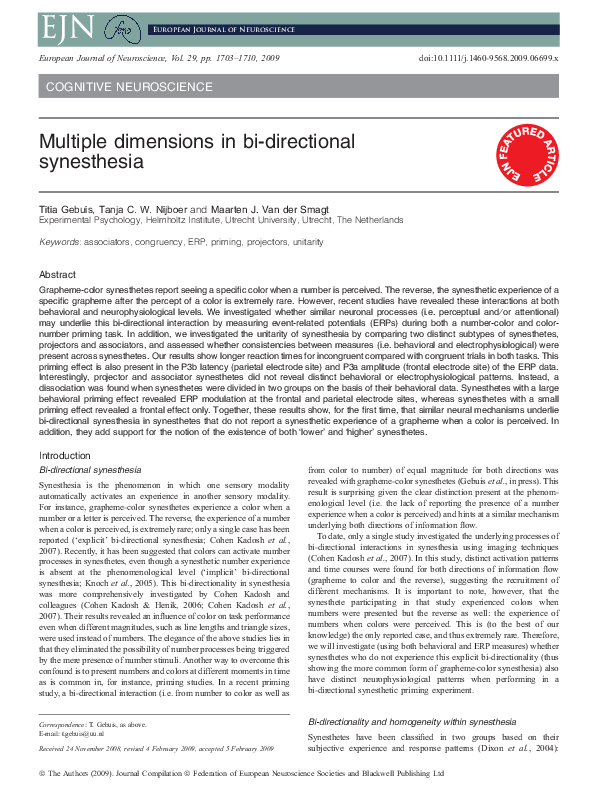 (PDF) Multiple dimensions in bi-directional synesthesia