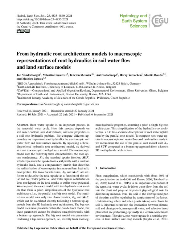 (PDF) From hydraulic root architecture models to macroscopic representations of root hydraulics ...