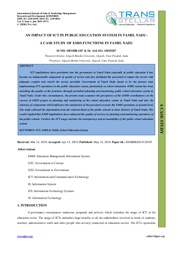 (PDF) An Impact of ICT in Public Education System in Tamil Nadu- A Case ...