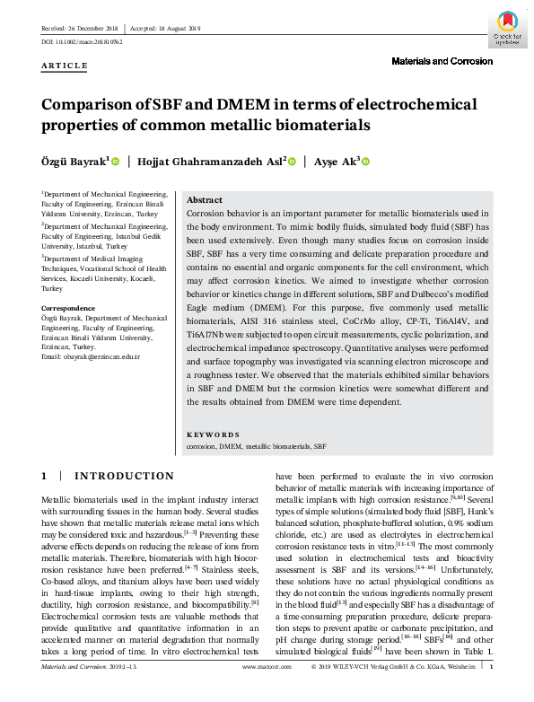 (PDF) Comparison of SBF and DMEM in terms of electrochemical properties ...