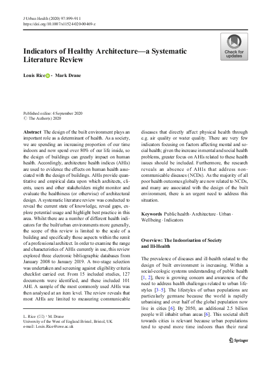 (PDF) Indicators of Healthy Architecture—a Systematic Literature Review