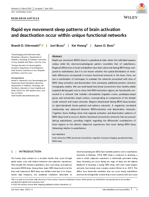 (PDF) Rapid eye movement sleep patterns of brain activation and deactivation occur within unique ...