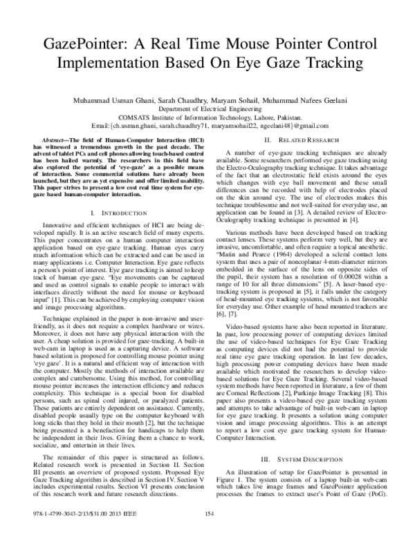 (PDF) GazePointer: A real time mouse pointer control implementation based on eye gaze tracking