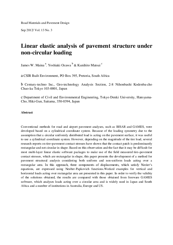 Pdf Linear Elastic Analysis Of Pavement Structure Under Non Circular Loading