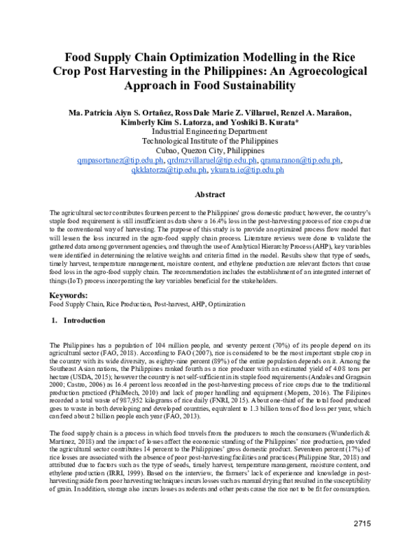 (PDF) Food Supply Chain Optimization Modelling in the Rice Crop Post ...