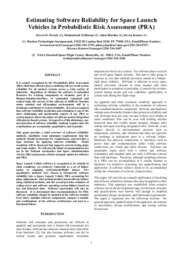 (PDF) Estimating Software Reliability for Space Launch Vehicles in Probabilistic Risk Assessment ...