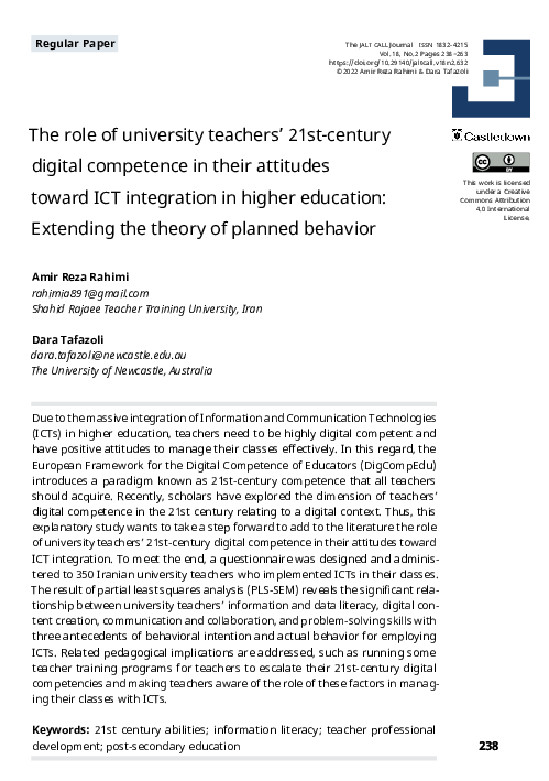 (PDF) The role of university teachers’ 21st-century digital competence in their attitudes toward ...