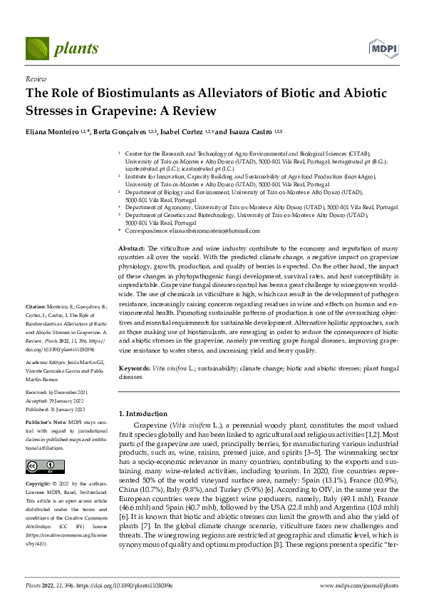 (PDF) The Role of Biostimulants as Alleviators of Biotic and Abiotic Stresses in Grapevine: A Review