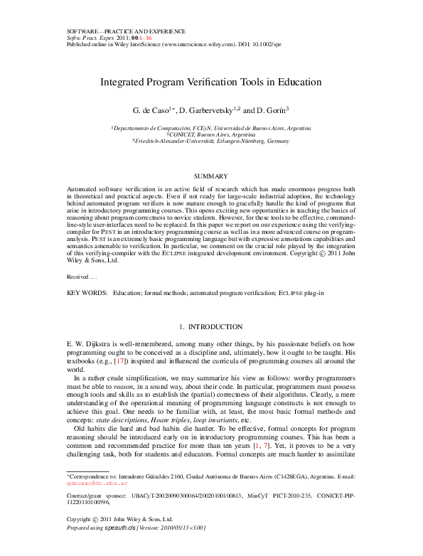 (PDF) Integrated program verification tools in education