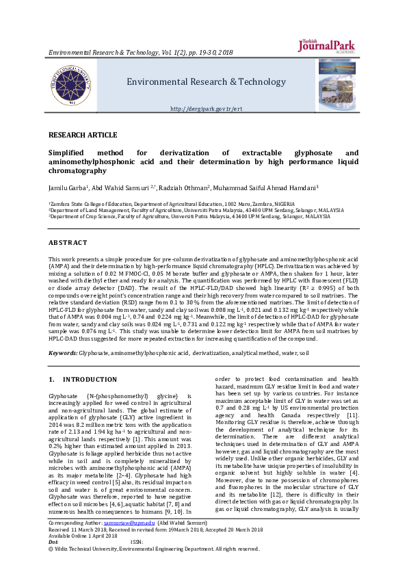 (PDF) Simplified method for derivatization of extractable glyphosate ...
