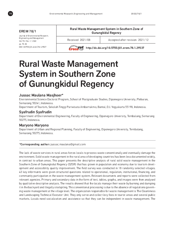 (PDF) Rural Waste Management System in Southern Zone of Gunungkidul Regency