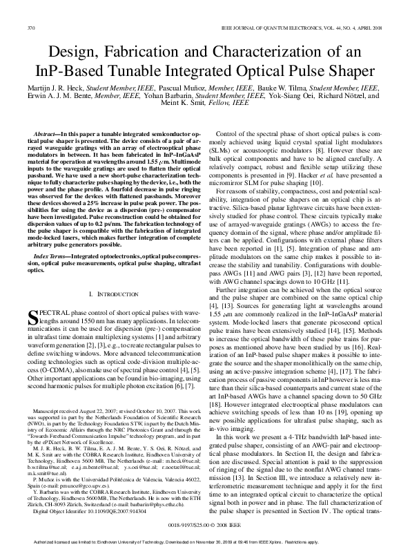 (PDF) Design, Fabrication and Characterization of an InP-Based Tunable Integrated Optical Pulse ...