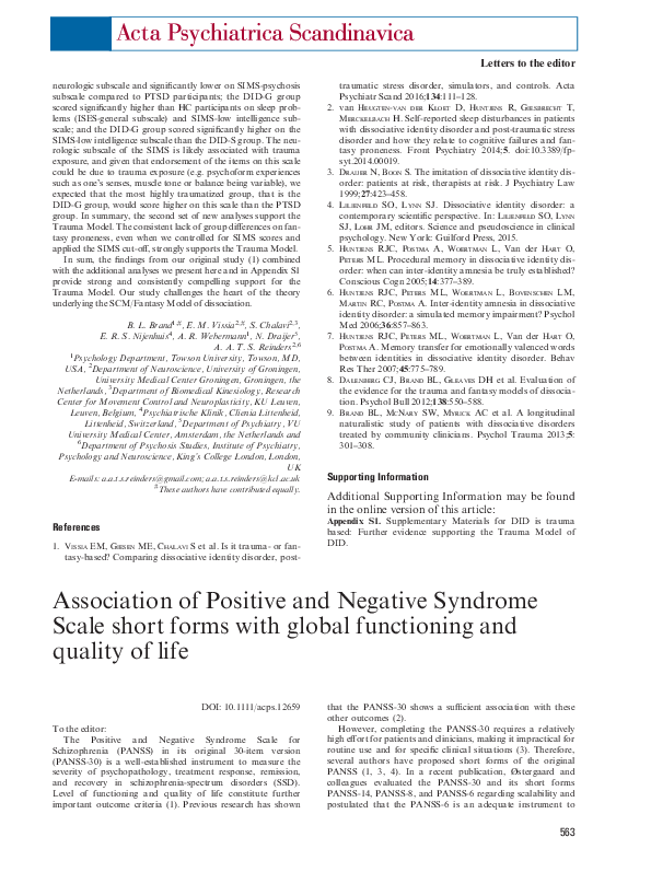 (PDF) Association of Positive and Negative Syndrome Scale short forms ...