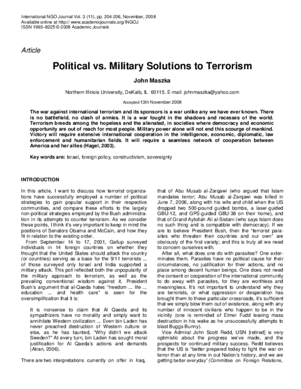 (PDF) Political vs. Military Solutions to Terrorism