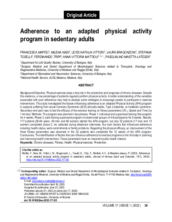 (PDF) Adherence to an adapted physical activity program in sedentary adults