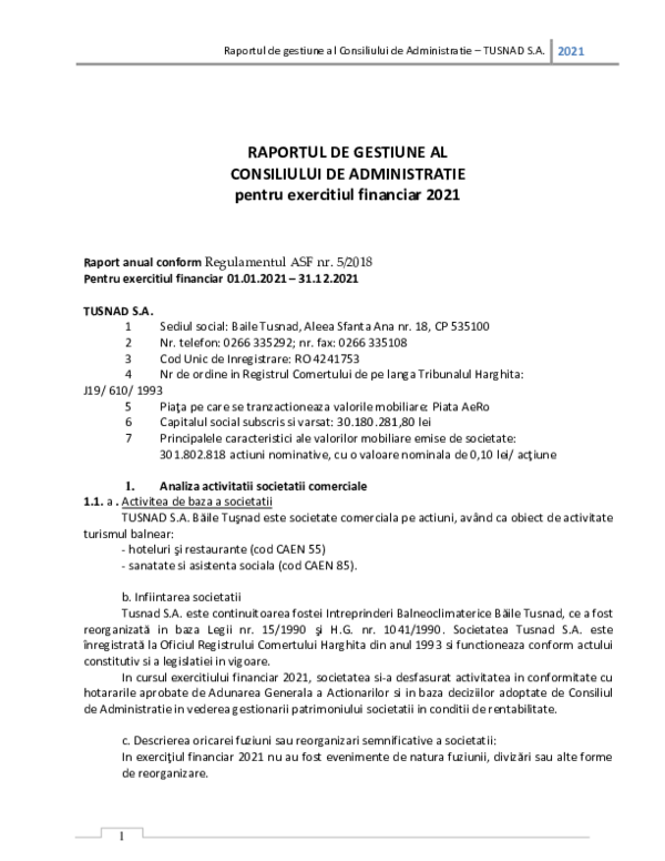 (PDF) RAPORTUL DE GESTIUNE AL CONSILIULUI DE ADMINISTRATIE pentru ...