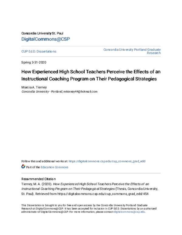 (PDF) How Experienced High School Teachers Perceive the Effects of an Instructional Coaching ...