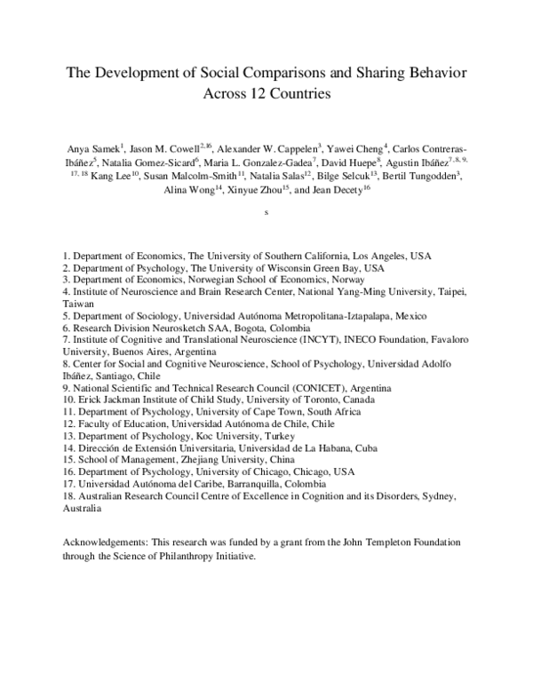 (PDF) The development of social comparisons and sharing behavior across ...