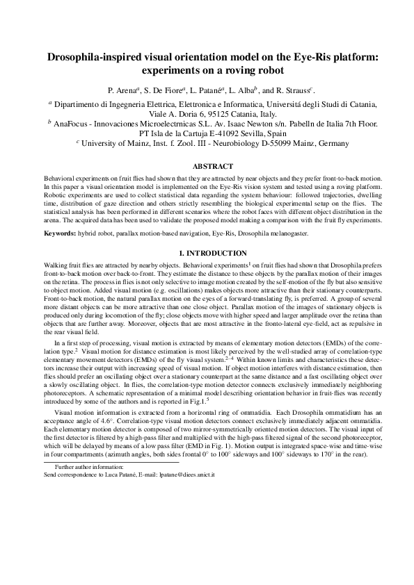 (PDF) Drosophila-inspired visual orientation model on the Eye-RIS platform: experiments on a ...
