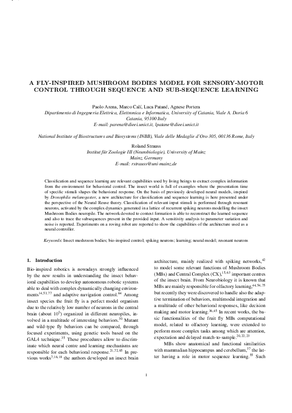 Pdf Insect Inspired Model For Sensory Motor Learning
