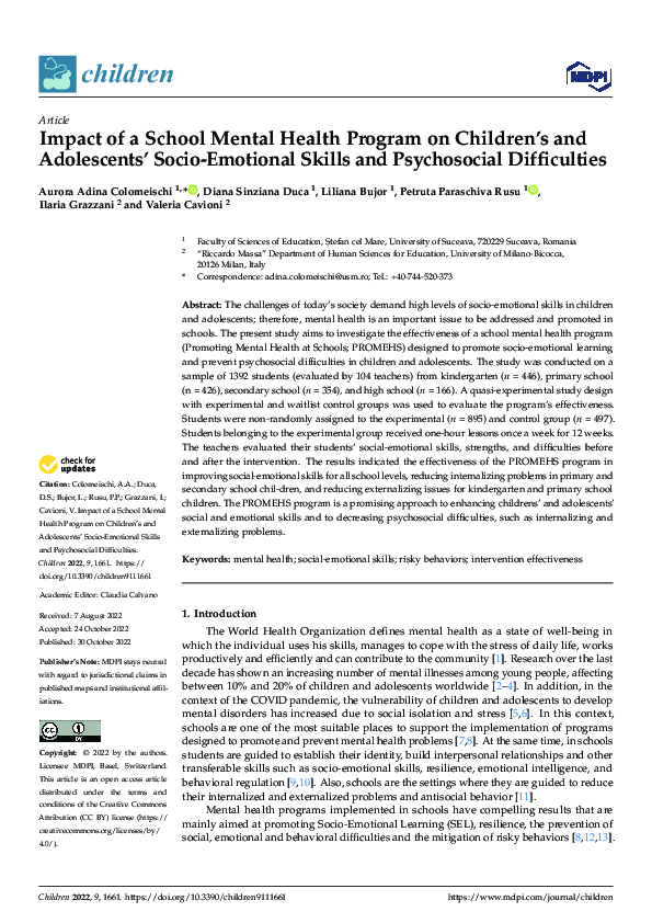 (PDF) Impact of a School Mental Health Program on Children's and ...