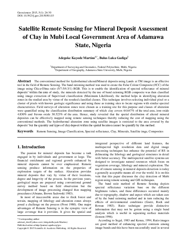(PDF) Satellite Remote Sensing for Mineral Deposit Assessment of Clay ...