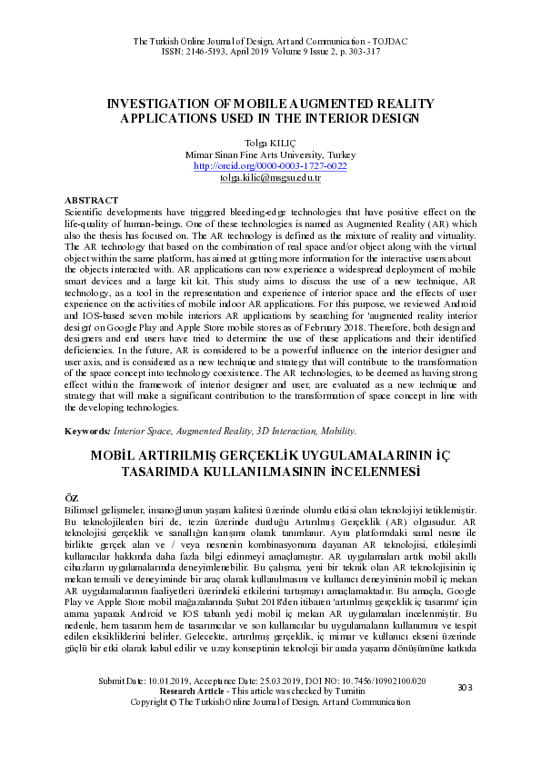 Pdf Investigation Of Mobile Augmented Reality Applications Used In The Interior Design Tolga 7551