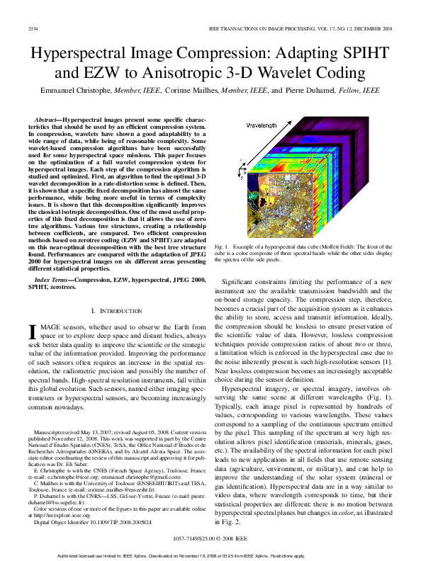 (PDF) Hyperspectral Image Compression: Adapting SPIHT and EZW to ...