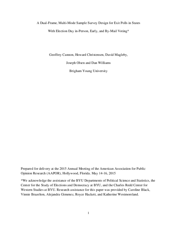(PDF) A Dual-Frame, Multi-Mode Sample Survey Design for Exit Polls in ...