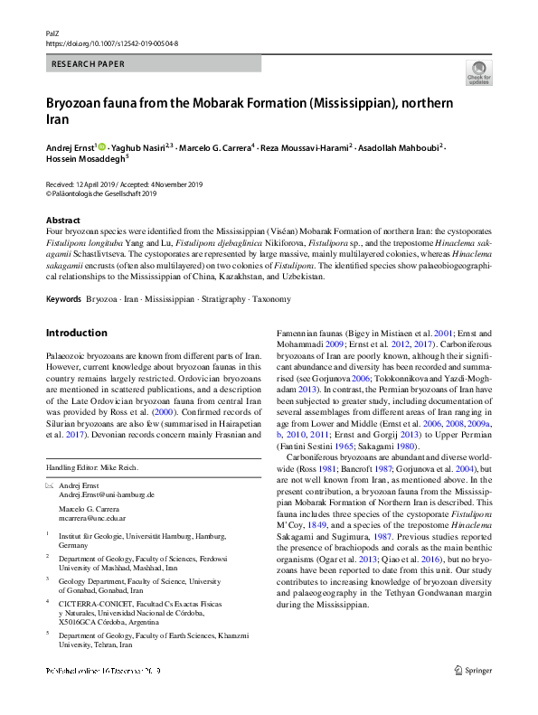 (PDF) Bryozoan fauna from the Mobarak Formation (Mississippian), northern Iran